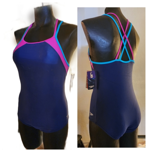 Speedo | Swim | Speedo 254 Big Girls Navy Cross Back Splice One Piece ...